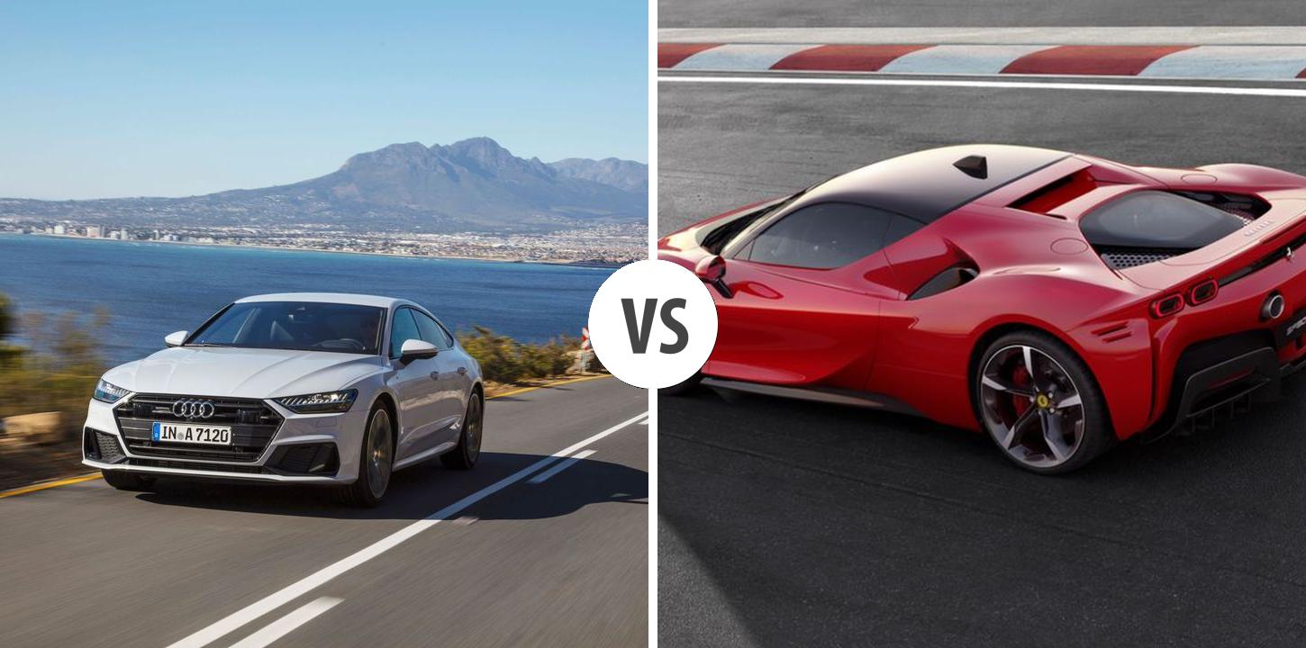 Audi A7 VS Ferrari SF90 Coupe – Vergleiche Preise, Leistung, Kofferraum ...