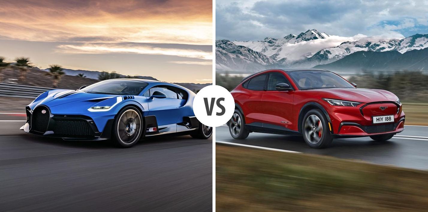 Bugatti Divo VS Ford Mustang Mach-E Autovergleich | AUTOGOTT.DE