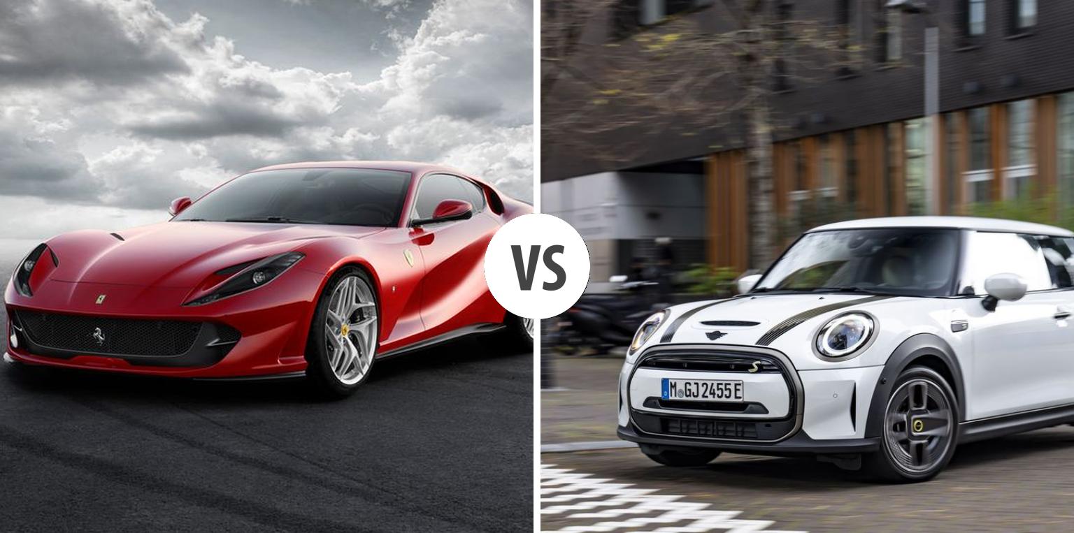 Ferrari 812 Coupe VS Mini Cooper Electric Autovergleich | AUTOGOTT.DE