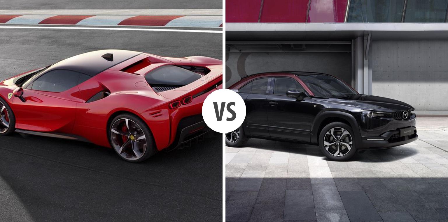 Ferrari SF90 Coupe VS Mazda MX-30 R-EV Autovergleich | AUTOGOTT.DE