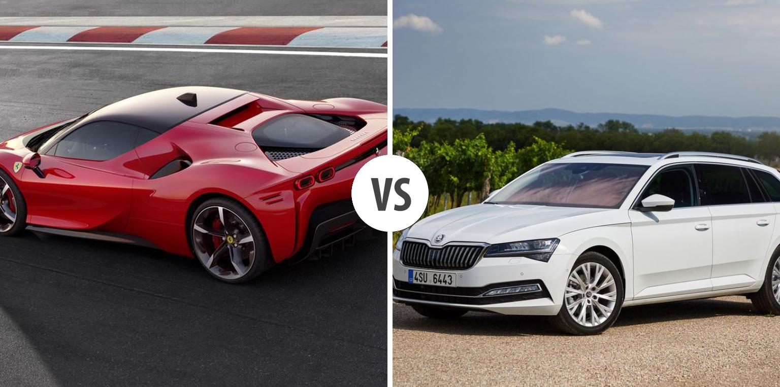 Ferrari SF90 Coupe VS Skoda Superb Combi Autovergleich | AUTOGOTT.DE