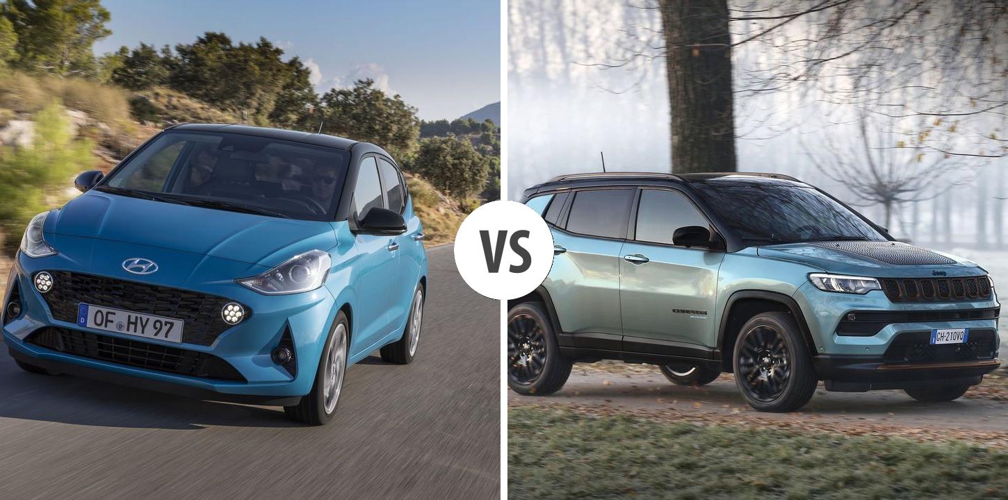 Hyundai i10 VS Jeep Compass – Vergleiche Preise, Leistung, Kofferraum ...