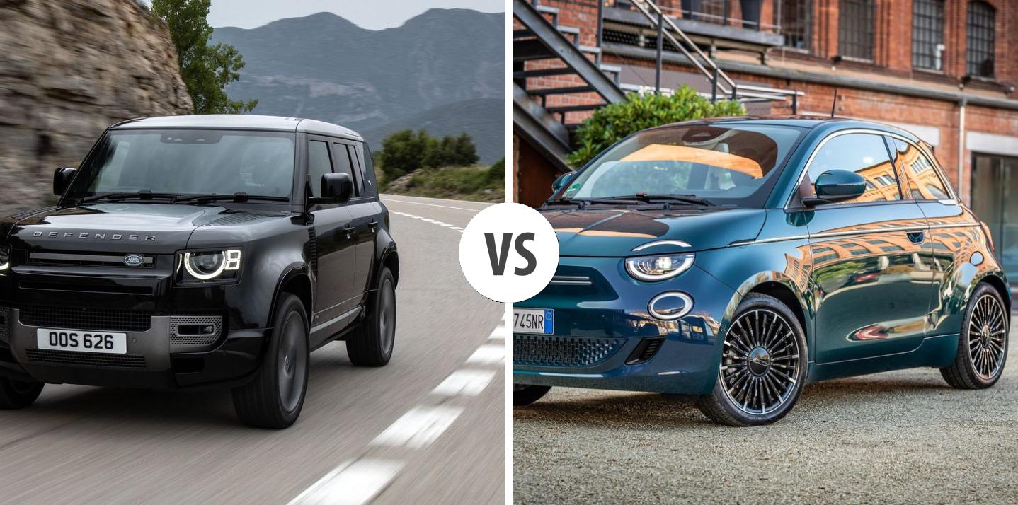 Land Rover Defender VS FIAT 500 Elektro Autovergleich | AUTOGOTT.DE