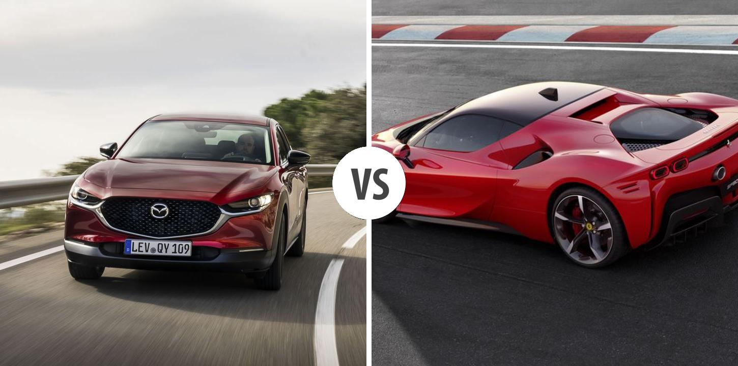 Mazda MX-30 VS Ferrari SF90 Coupe Autovergleich | AUTOGOTT.DE