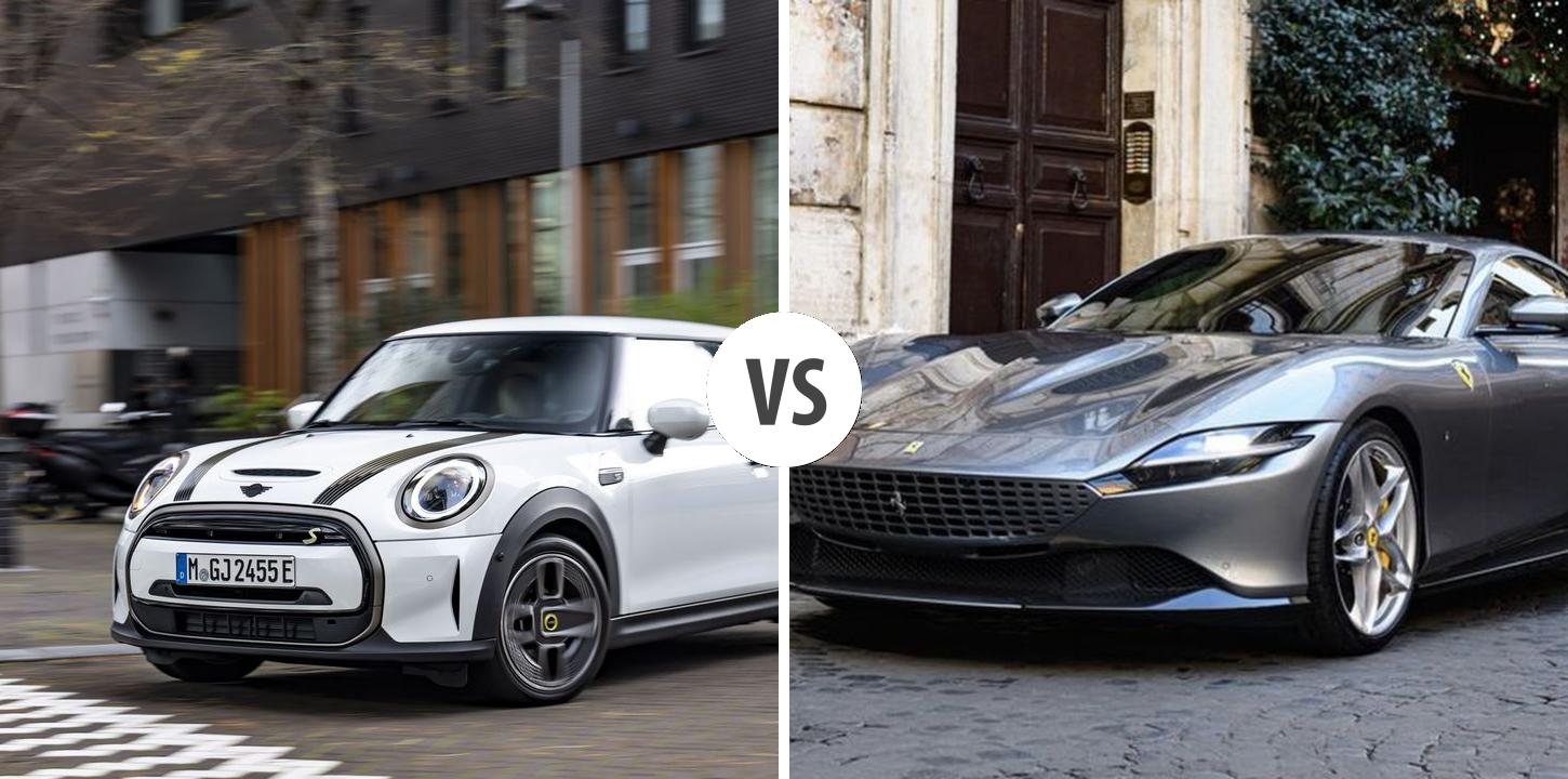 Mini Cooper Electric VS Ferrari Roma Autovergleich | AUTOGOTT.DE