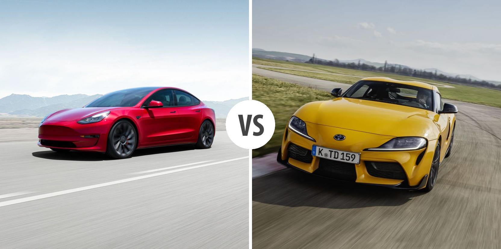 TESLA Model 3 VS Toyota Supra – Vergleiche Preise, Leistung, Kofferraum ...